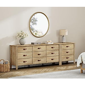 WAMPAT Dresser with 12 Drawers for Bedroom,Wooden Kids Dressers with Wide Chest of Drawers,Mid Century Modern Wooden Closet Storage Organizer,Large Wood Dressers for Living Room, Nursery,White Oak