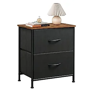 WLIVE Nightstand, 2 Drawer Dresser for Bedroom, Small Dresser with 2 Drawers, Bedside Furniture, Night Stand, End Table with Fabric Bins for Bedroom, Closet, Entryway, Nursery, Black and Rustic Brown