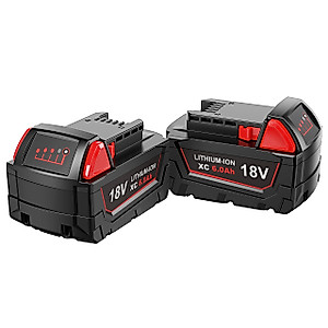 New Replacement Milwaukee M18 Battery Pack High Output 6.0Ah 18V for Milwaukee M18 Batteries Lithium 48-11-1862 48-11-1852 48-11-1850 48-11-1840 48-11-1822 48-11-1828 48-11-1815 Battery Pack (2-Pack)