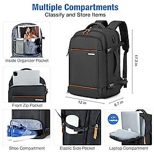 Lekeinchi Carry On Backpack for Airlines - 32L Large Travel Backpack with Shoe Compartment - 17 Inch Laptop Backpack with 6 Packing Cubes for Men for Business Trip, Black