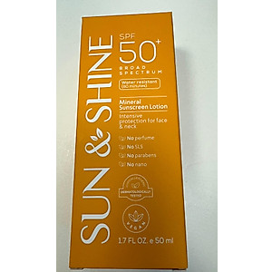 Sun&Shine 100% mineral sunscreen zinc oxide for Sensitive Skin: SPF50+ Broad Spectrum UVA UVB, Face sunscreen lotionreef safe, fragrance free 1.7 Oz