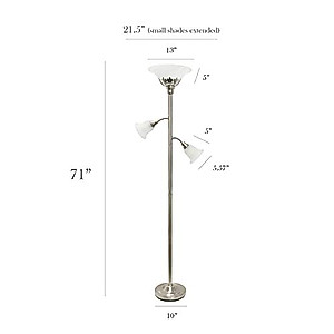 Elegant Designs LF2002-BSN 3 Light Scalloped Glass Shades Floor Lamp, Brushed Nickel