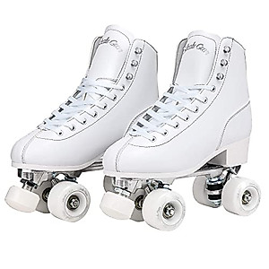 Skate Gear Retro Quad Roller Skates with Structured Boot (White, Women's 13 / Men's 12)