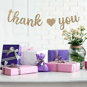 Pre-Strung Thank You Banner - NO DIY - Gold Glitter Thank You Banner - Pre-Strung Garland on 6 ft Strand - Wedding, Baby Shower, Engagement, Employee Appreciation Decorations. Did we mention no DIY?