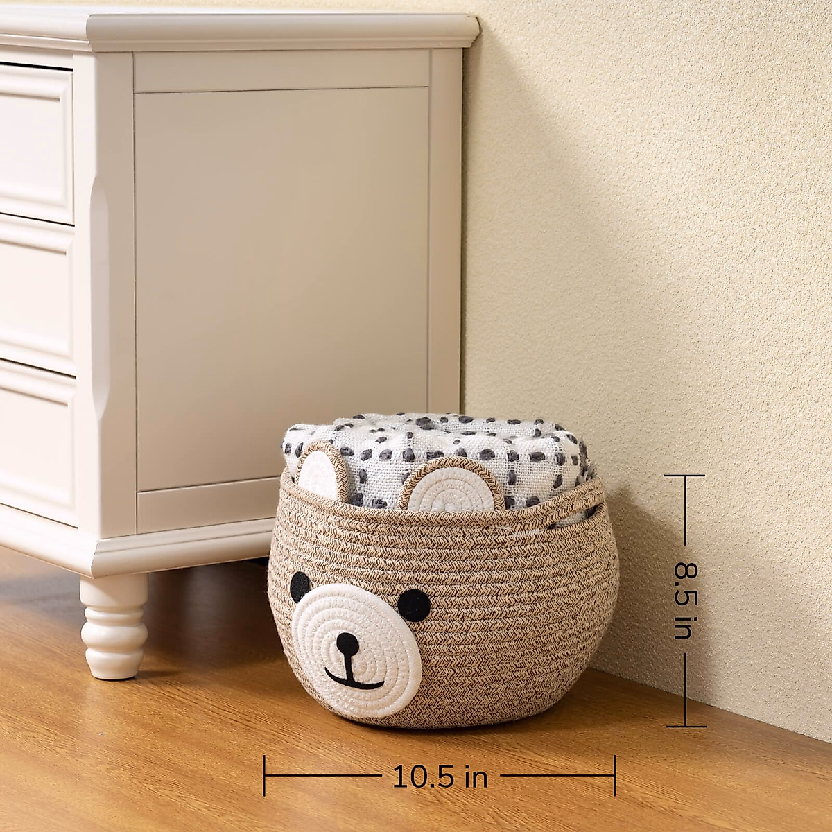 CherryNow Baby Basket for Nursery, Bear Gift Baskets for Kids, Baby Shower Basket with Handles, Small Cute Animal Baskets, Light Brown, 10.5"D x 8.5"H