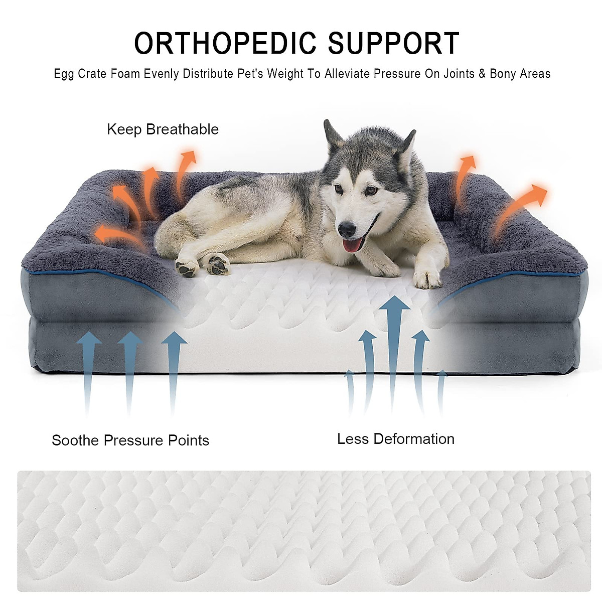 Bnonya Dog Bed, Dog Bed for Large Dogs, Bolster Pet Bed Couch with Removable Washable Cover, Egg Foam