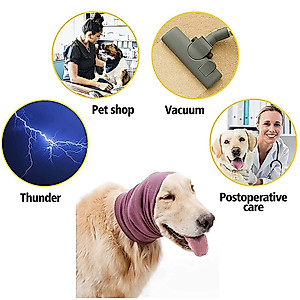 Quiet Ears Covers for Dogs 3pcs,Dog Snoods Ear Covers for Noise,Grooming and Force Drying Miracle Tool for Anxiety Relief & Calming Dogs(Grey+Pink+Purple) (Small)