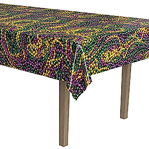 Beistle Mardi Gras Beads Tablecover, 54-Inch by 108-Inch