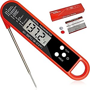 GR Smith - Digital Meat Thermometer - Fast & Precise Food Thermometer with Magnet - Foldable Probe - Grill & Cooking - Outdoor Camping & Kitchen Accessories - Water Resistant - Red