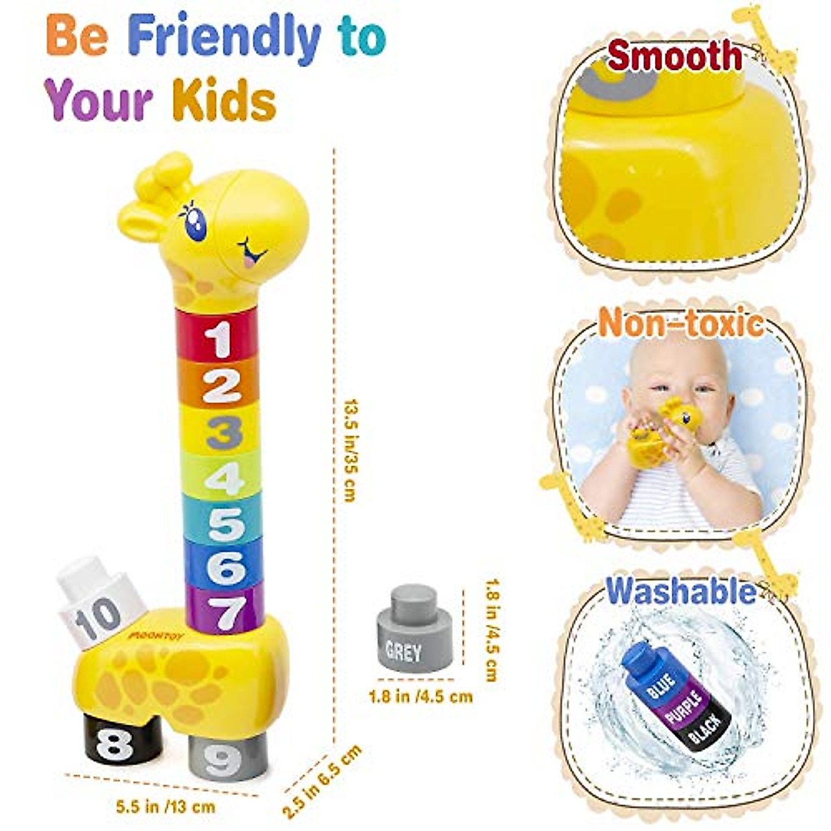 MOONTOY Giraffe Baby Blocks Building Blocks Baby Stacking Toys for Toddlers 1-3, Montessori Toys for 1 2 3 Year Old Girl Boy Kids Birthday Gift, Number Color Count Educational Baby & Toddler STEM Toys