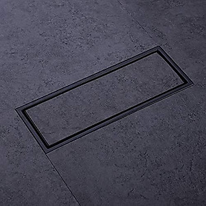 Orhemus 304 Stainless Steel Linear Shower Floor Drain with Tile Insert Grate Removable Cover 12 inch Long Rectangle, Matte Black Plated Finish