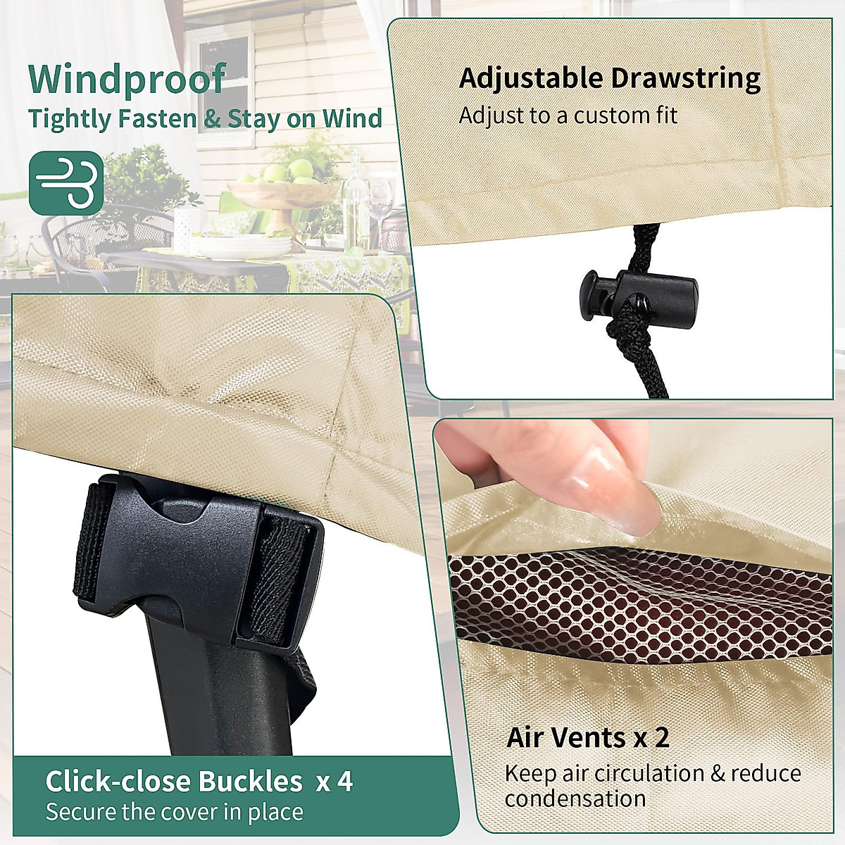 Patio Furniture Cover Waterproof, Square Outdoor Table Cover, 500D Heavy Duty Patio Table & Chair Cover, All Weather Protection Outdoor Cover for Patio Furniture, 86" x 86" x 28" H -Beige