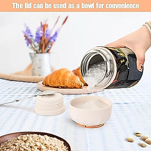CUPADA Beige Cat Food Jar, Funny Insulated Hot Food Jars Vacuum 17OZ with Folding Spoon for Work Trip Picnic Camping
