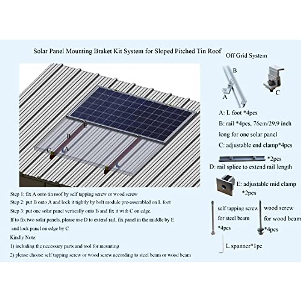 CMYYANGLIN Solar Panel Mounting Braket Kit System for Sloped Pitched Tin Roof