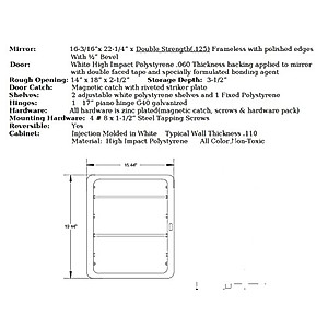 American Pride 9622WBAR12 – Recessed Frameless Beveled Polished Edge Mirror Medicine Cabinet 16" x 22"