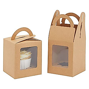 Kraft Paper Cupcake Gift Boxes with Clear Display Window, Individual Serving Bakery Box (100 Pack)