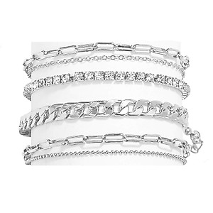 Nanafast 4-6PCS Ankle Bracelets Set for Women Gold Boho Beach Anklet Chain Adjustable Foot Jewelry Extremely Simple Style-4PCS-Silver