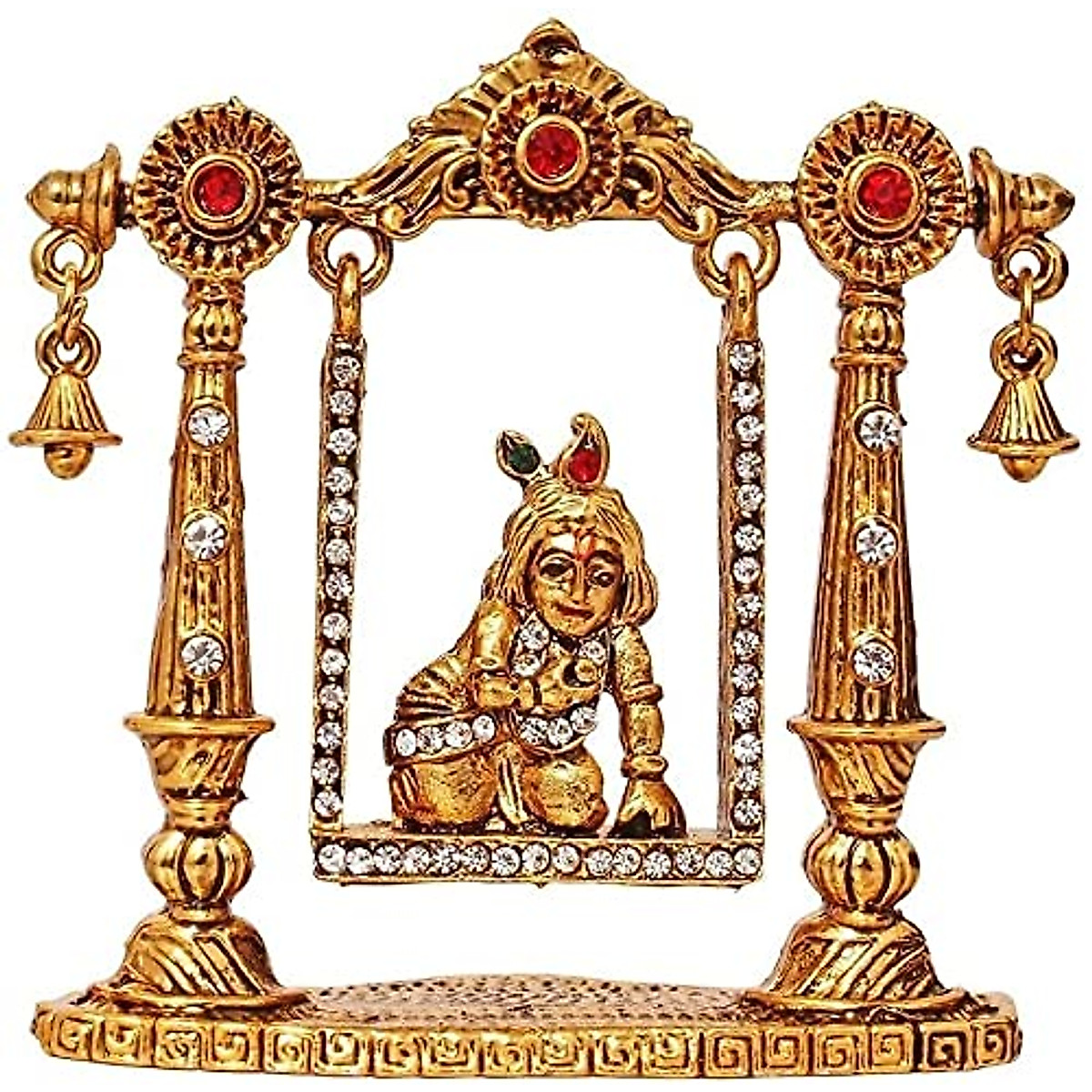 SKYSHOPPINGHUB Metal Bal Gopal Idol On Jhula Car Dashboard Mandir Pooja Home 7 cm Pack of 1 Pcs