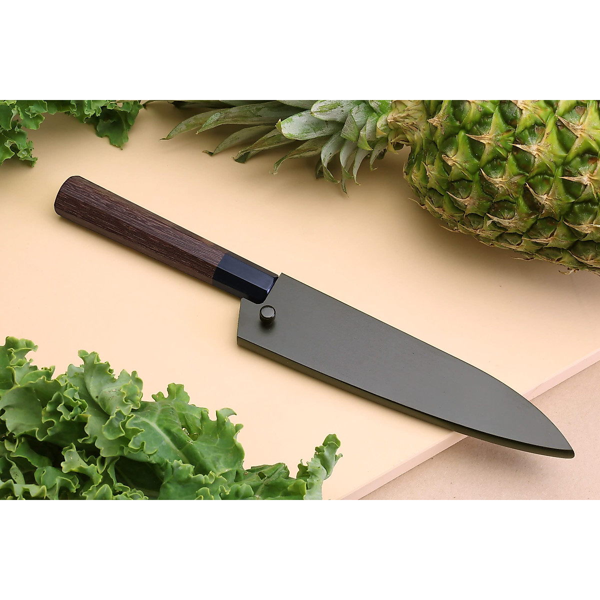 Yoshihiro Aogami Super Blue High Carbon Kurouchi Petty Kiritsuke Utility Knife (6'' (150mm) & Saya)