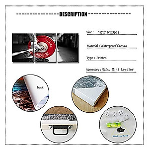 3 Piece Weightlifting Canvas Wall Art Painting Gym Training Poster Prints on Canvas Black White and Red PicturesBlack White and Red Pictures Art for Bedroom Bathroom Home Wall Decor Easy To Hang 12"x16"x3pcs