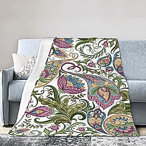 Paisley Fleece Blanket Throw Blanket, Ultra-Soft Cozy Micro Fleece Blanket for Sofa, Couch, Bed, Camping, Travel, & Car Use-All Seasons Suitable50 X40