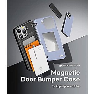 GOOSPERY Magnetic Door Bumper Compatible with iPhone 13 Pro Case, Card Holder Wallet Case, Easy Magnet Auto Closing Protective Dual Layer Sturdy Phone Back Cover - Lilac Purple