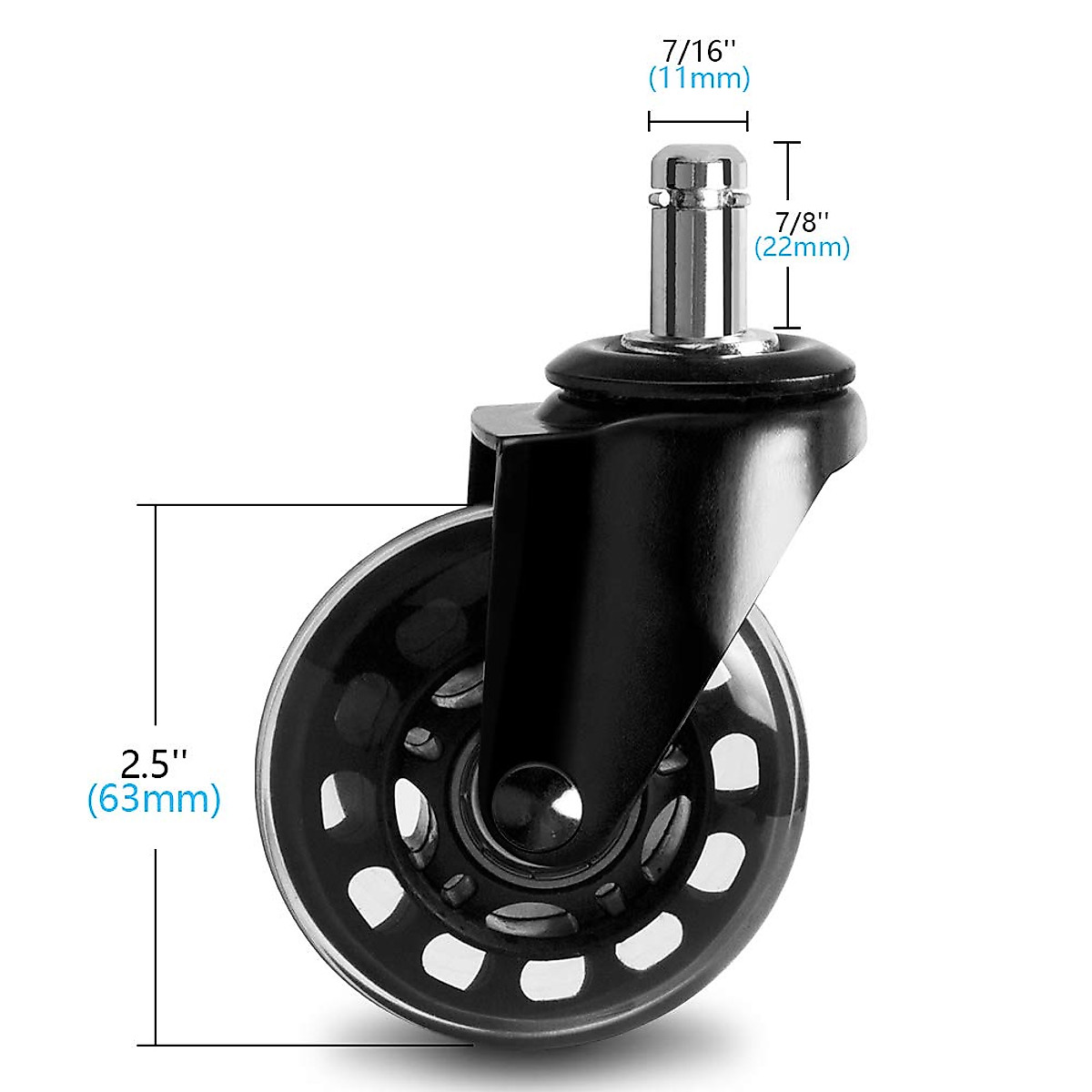 8T8 Office Chair Caster Wheels 2.5'', Swivel Caster Wheels Heavy Duty with Pop-in Stem,Quiet & Smooth Rolling, No Chair Mat Needed, Safe for Hardwood Carpet Floors,Set of 5 (2.5 inch-FBA, Black)
