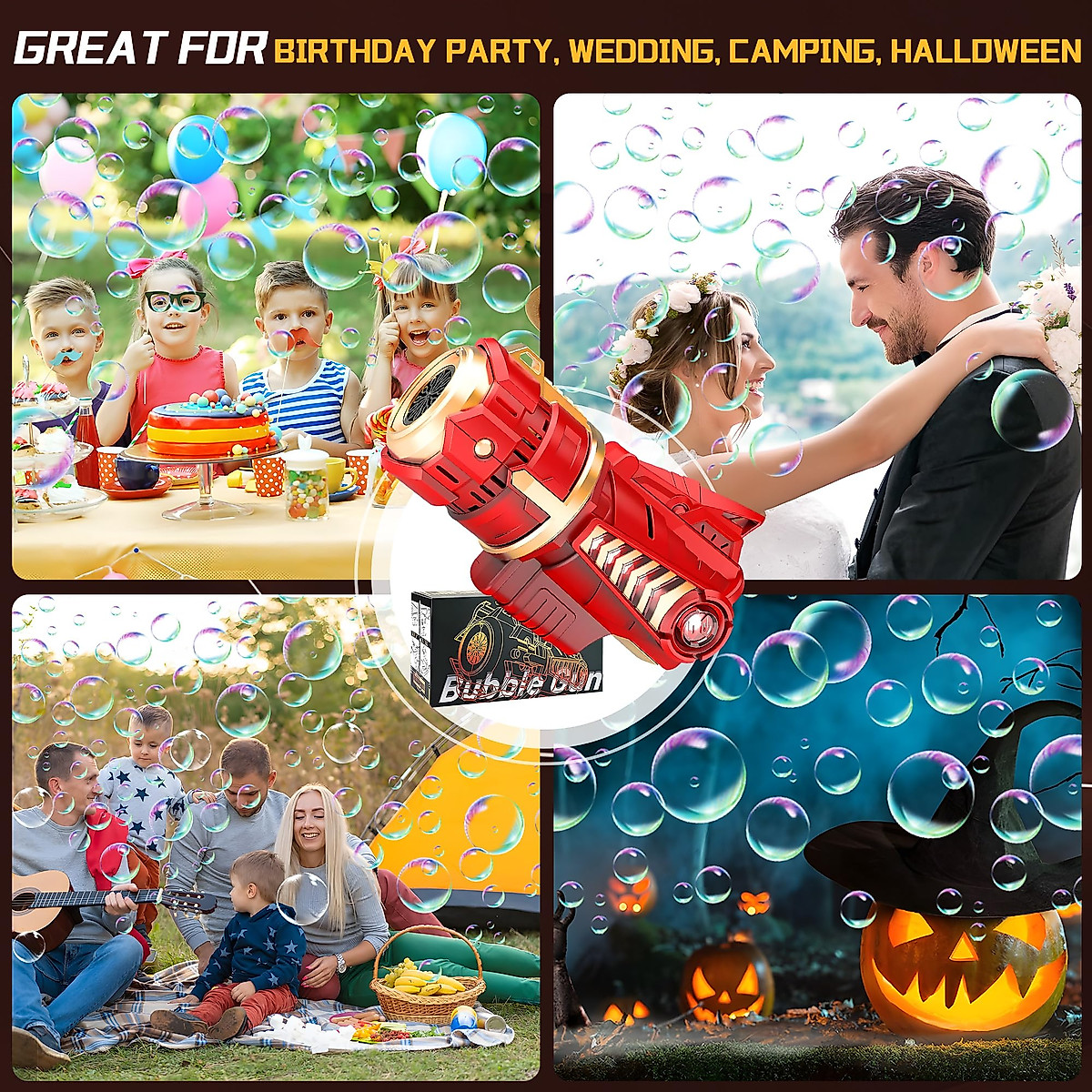 ROHSCE Bubble Machine Gun, Automatic Bubble Blaster for Toddlers Kids Ages 5 6 7 8 9 10 11 12 Year Old, Great Gifts for Children Adult, Bubble Shooter with Led Lights for Outdoor Party, Bubble Blower