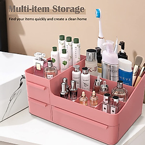 Makeup Organizer with Drawers, Countertop Organizer for Vanity, Bathroom and Bedroom Desk Cosmetics Display Case for Brushes, Lotions, Perfumes, Eyeshadow, Lipstick and Nail Polish