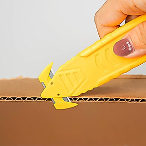 T TOVIA Safety Box Cutter Knife of Recessed Concealed Stainless Steel Blade, Package Opener Plastic Cutter for Box, Carton, Shrink Wrap, Plastic Straps, 10pcs