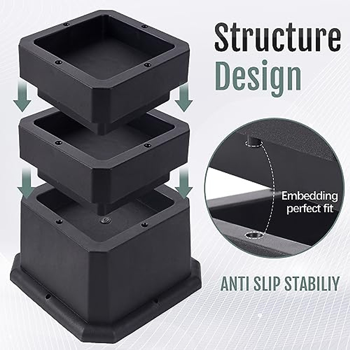 BTSD-home Bed Risers 2, 3 or 4 Inch Heavy Duty Furniture Risers Adjustable Dorm Bed Lifts Risers Table Desks Legs Blocks 4 Pack Black