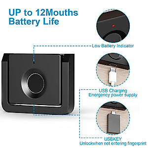 LLtronation Handle-Style Fingerprint Cabinet Lock, Smart Biometric, Matte Black, Waterproof