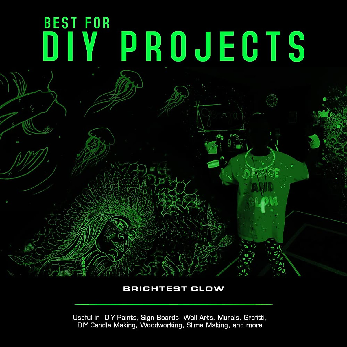 KP Pigments Kryptobright Green Glow in The Dark Pearlescent 100% Pure Fine Powder - Naturally Pigmented Multipurpose DIY Arts and Crafts, Dye, Cosmetics, Epoxy Resin, Paint, and More! 25 Grams