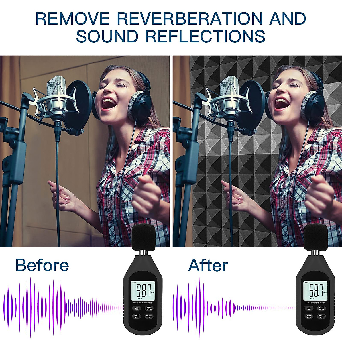 24 Pack Acoustic Foam Panels, Self-adhesive Sound Proof Foam Panels 2" x 12" x 12", Soundproof Insulation for Wall, Sound Absorbing Foam for Music Studio Bedroom Home, Decreasing Noise