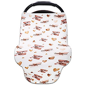 Hooyax Infant Car Seat Cover for Mom Baby, 6 in 1 Multi-Use Cover for Nursing, Breastfeeding, Carrier, Stroller, High Chair, Shopping Cart Lounger Canopy Ultra Soft and Stretchy, Stripe & Heart