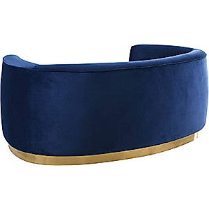 Meridian Furniture Julian Collection Modern | Contemporary Velvet Upholstered Loveseat with Stainless Steel Base in Rich Gold Finish, Navy, 70"L x 34"D x 28"H