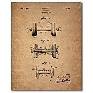 Workout Patent Prints - Set Of 4 Gym Decor Wall Art Photos - Weight Lifting Exercise Treadmill