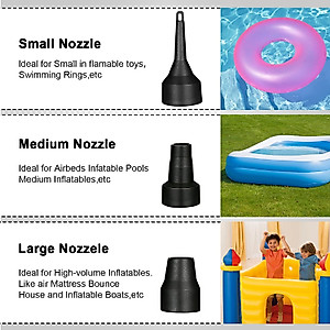 Air Pump for Inflatables, Portable Quick-Fill Electric Air Mattress Pump with 3 Nozzles, Inflator & Deflator Pumps for Outdoor Camping, Pool Floats, Inflatables Couch, Swimming Ring, 12V DC/110V AC