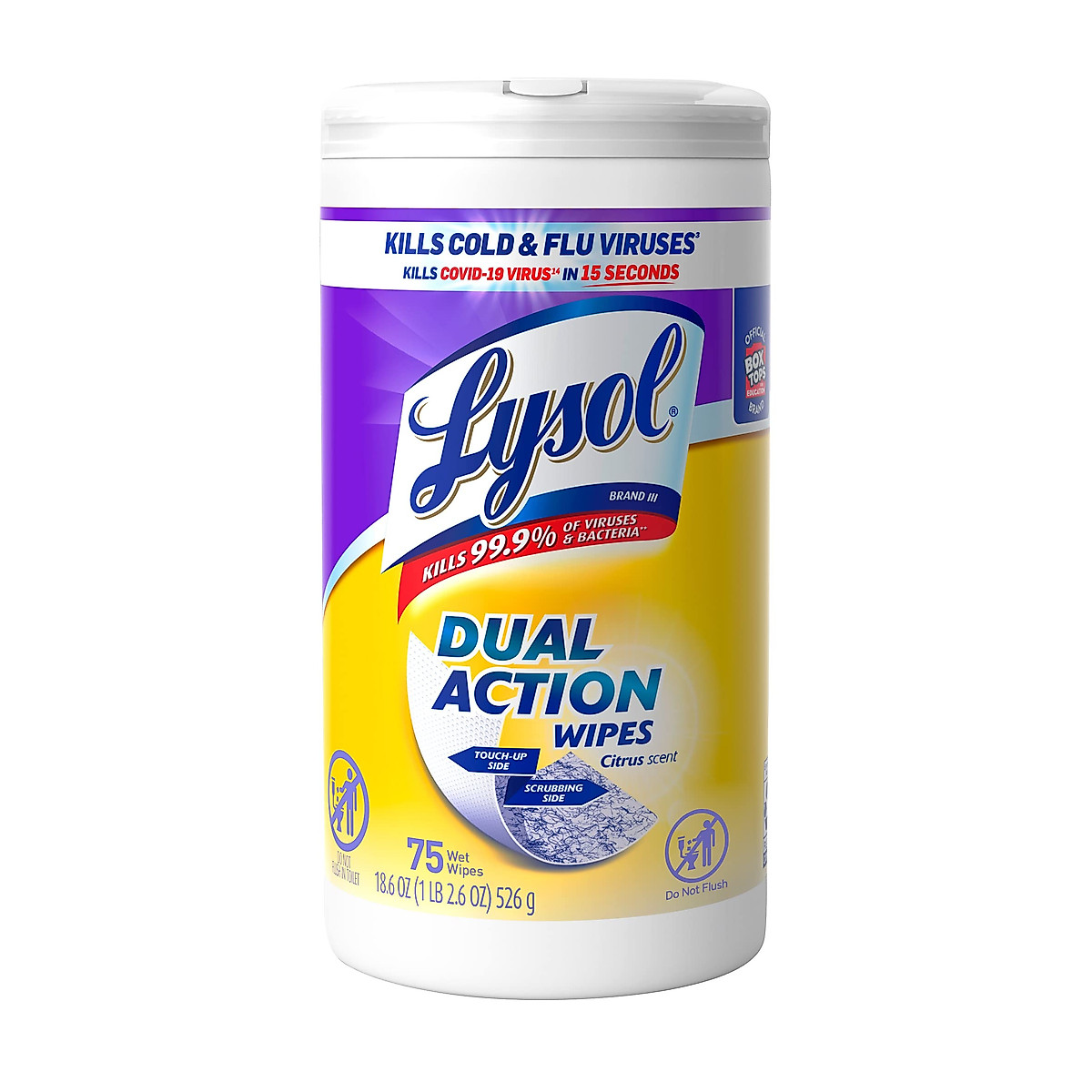 Lysol Dual Action Disinfectant Wipes, Multi-Surface Antibacterial Scrubbing Wipes, For Disinfecting and Cleaning, Citrus Scent, 75ct