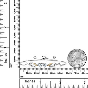 Gem Stone King 925 Sterling Silver and 10K Yellow Gold White Moissanite and White Lab Grown Diamond Tennis Bracelet For Women (0.86 Cttw, Heart Shape 5MM, Fully Adjustable Up to 9 Inch)