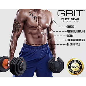 GRIT Adjustable Dumbbells Set - 11 to 55 Lbs Fast Adjusting Dial Weights - Workout Exercise, Strength Training and Core Fitness at Home or Gym for Men and Women - Easy Removable Plates, Tray 2 Pack