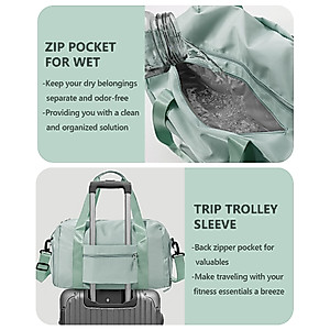 Unineovo Green 30L Gym Duffel Workout Bag with Trolley Sleeve Wet Pocket Shoes Toiletry Bag Overnight Weekender Bag