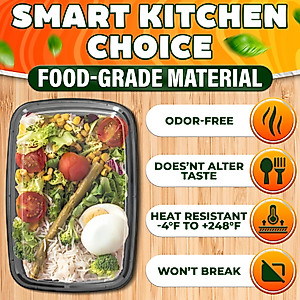 New Century, 50-Pack [32 oz] 1-Compartment Food Container - Rectangular Meal Prep Bento with Lid - Portable Lunch Box - Stackable - BPA Free - Freezer/Microwave/Dishwasher Safe - Reusable Storage