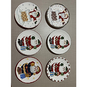 Anka Handcrafts - Christmas Home Decors – Santa with Gifts - Handmade & Handpainted Ceramic Plates with Unique Embossed Surface – w Navy Int. Velvet Case – Christmas for Homes 781