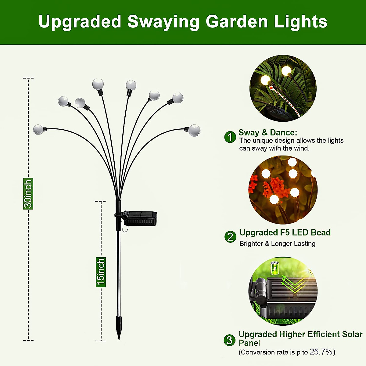 TYUWGMS Solar Lights Outdoor,Swaying Garden Firefly Lights, Solar Garden Lights, Waterproof Fairy Decor Outdoor Solar Lights,Ideal for Patio, Yard, Path Fence