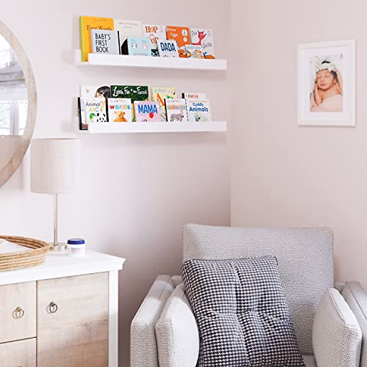 Wallniture Denver 34" White Wall Bookshelf for Kids' Room, Wall Shelves for Nursery Decor, Floating Shelves for Wall Decor