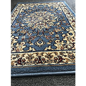 Deir Debwan Traditional Oriental Door Mat Area Rug Blue Persian (330,000 Point) Design 603 (2 Feet X 3 Feet)