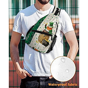 Gsypo Sling Backpack, St. Patrick's Day Dwarf Shamrock Retro Plaid Pattern Waterproof Lightweight Small Sling Bag, Travel Chest Bag Crossbody Shoulder Bag Hiking Daypack for Women Men