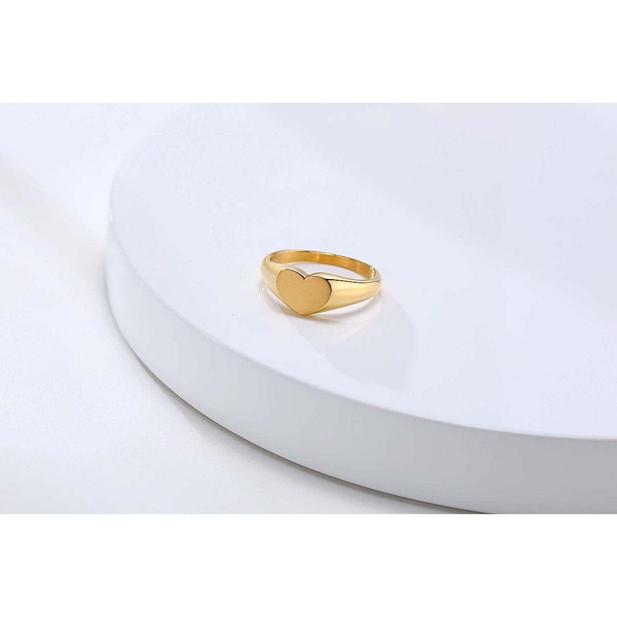 MEALGUET 18K Gold Filled Stainless Steel Delicate Oval/Heart Signet Ring for WomenStackable Chunky Layering Ring Band Pinky Ring Stylish Ring for Women, Customized,Size 6