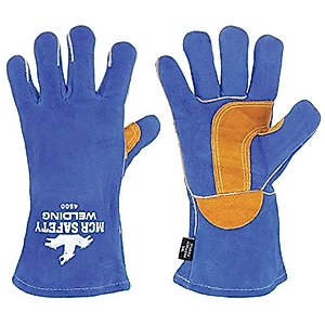 MCR Safety 13-Inch Memphis Split Cow Leather Welder Men's Gloves with Self Hemmed Cuff, Blue, Large, 1-Pair (4500-L)